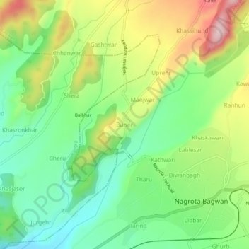 Carte topographique Buner, altitude, relief