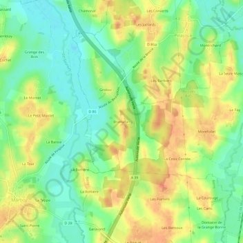 Carte topographique Bramafan, altitude, relief