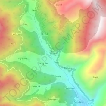 Carte topographique Silkyara, altitude, relief