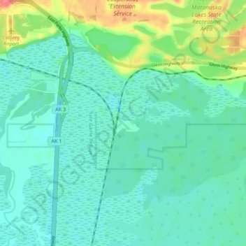 Carte topographique Matanuska, altitude, relief