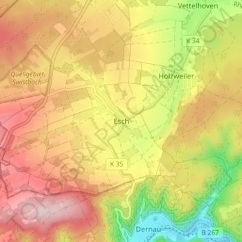 Carte topographique Esch, altitude, relief