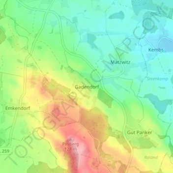 Carte topographique Gadendorf, altitude, relief
