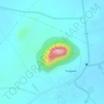 Carte topographique Pavagada, altitude, relief