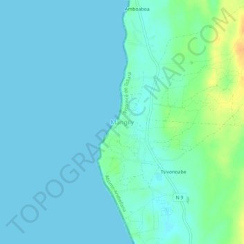 Carte topographique Mangily, altitude, relief