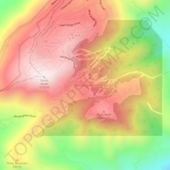Carte topographique Wintergreen, altitude, relief