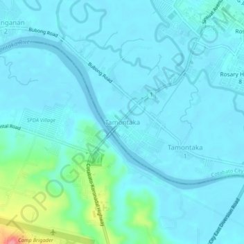 Carte topographique Tamontaka, altitude, relief
