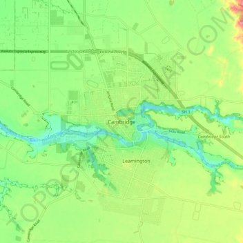 Carte topographique Cambridge, altitude, relief