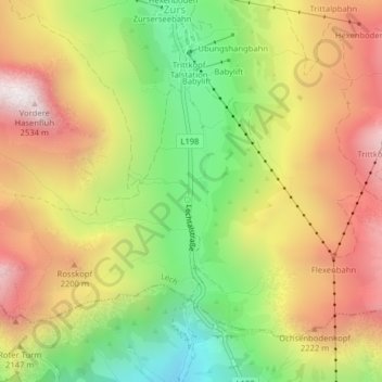 Carte topographique Flexenpass, altitude, relief