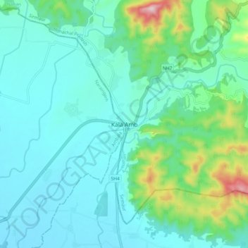Carte topographique Kala Amb, altitude, relief