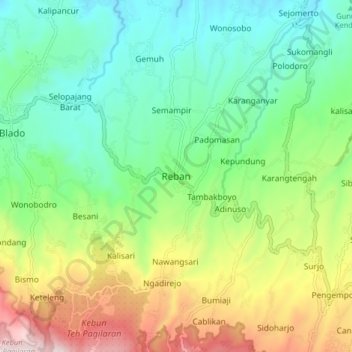 Carte topographique Reban, altitude, relief