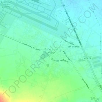 Carte topographique Zapote del Valle, altitude, relief