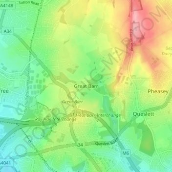 Carte topographique Great Barr, altitude, relief