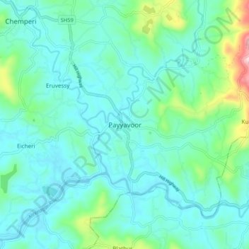 Carte topographique Payyavoor, altitude, relief