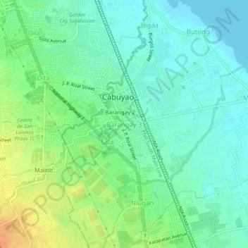 Carte topographique Barangay 3, altitude, relief