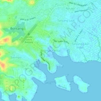 Carte topographique Berebas Pantai, altitude, relief