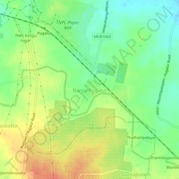 Carte topographique Nanjai Pugalur, altitude, relief