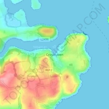 Carte topographique Crosshaven, altitude, relief
