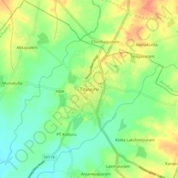 Carte topographique Tiruvuru, altitude, relief
