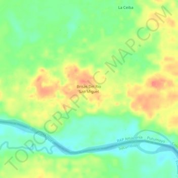 Carte topographique Brisas Del Rio San Miguel, altitude, relief