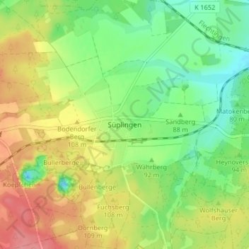 Carte topographique Süplingen, altitude, relief