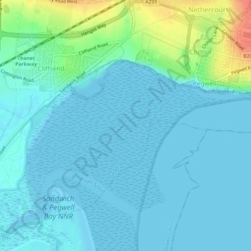 Carte topographique Pegwell Bay, altitude, relief