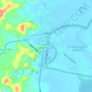 Carte topographique Government Quarters Lawas, altitude, relief