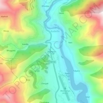 Carte topographique Dhanpur, altitude, relief