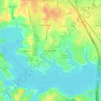 Carte topographique Harbor Grove, altitude, relief