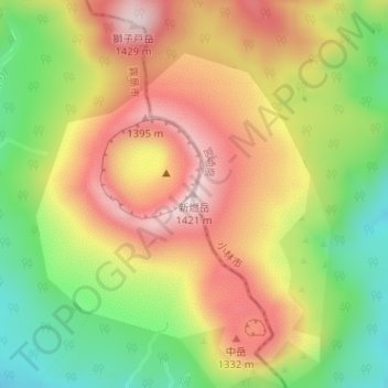 Carte topographique Volcán Shinmoedake, altitude, relief