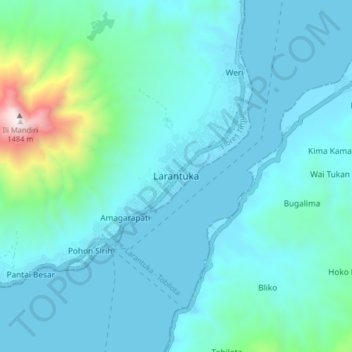 Carte topographique Larantuka, altitude, relief