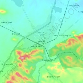 Carte topographique Dhone, altitude, relief