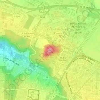 Carte topographique Colline d'Élancourt, altitude, relief