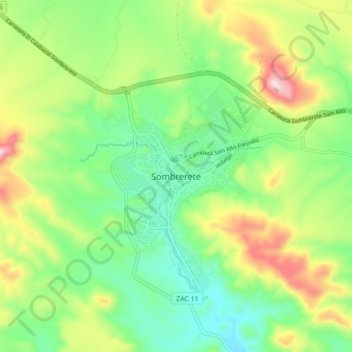 Carte topographique Sombrerete, altitude, relief