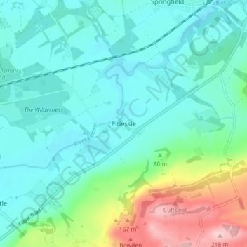 Carte topographique Pitlessie, altitude, relief