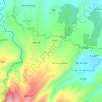 Carte topographique Blora, altitude, relief