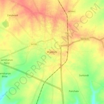 Carte topographique Washim, altitude, relief