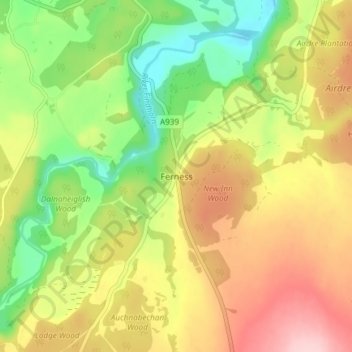 Carte topographique Ferness, altitude, relief