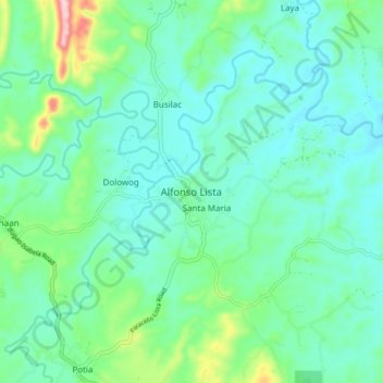 Carte topographique Alfonso Lista, altitude, relief