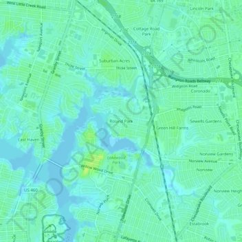 Carte topographique Roland Park, altitude, relief