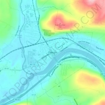 Carte topographique Owego, altitude, relief