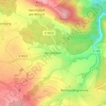 Carte topographique Hirschbach, altitude, relief