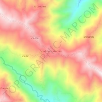Carte topographique Cordillera Andina, altitude, relief