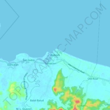 Carte topographique Bobon, altitude, relief