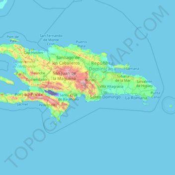 Carte topographique San José de Ocoa, altitude, relief