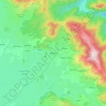 Carte topographique Kupres, altitude, relief