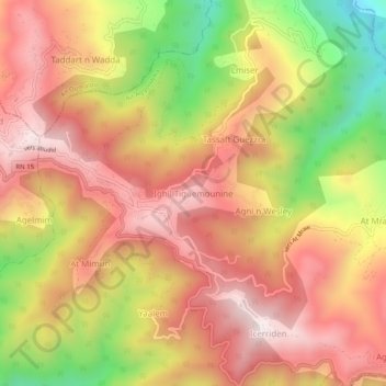 Carte topographique Ighil Tiguemounine, altitude, relief