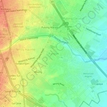 Carte topographique Pandan, altitude, relief