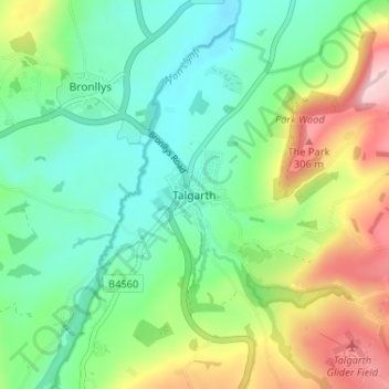 Carte topographique Talgarth, altitude, relief