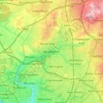 Carte topographique Middleton, altitude, relief