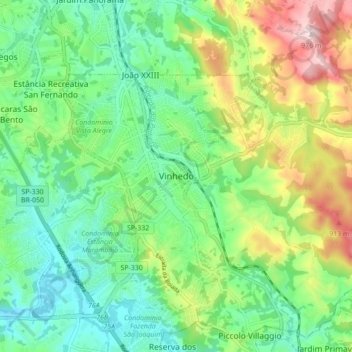 Carte topographique Vinhedo, altitude, relief